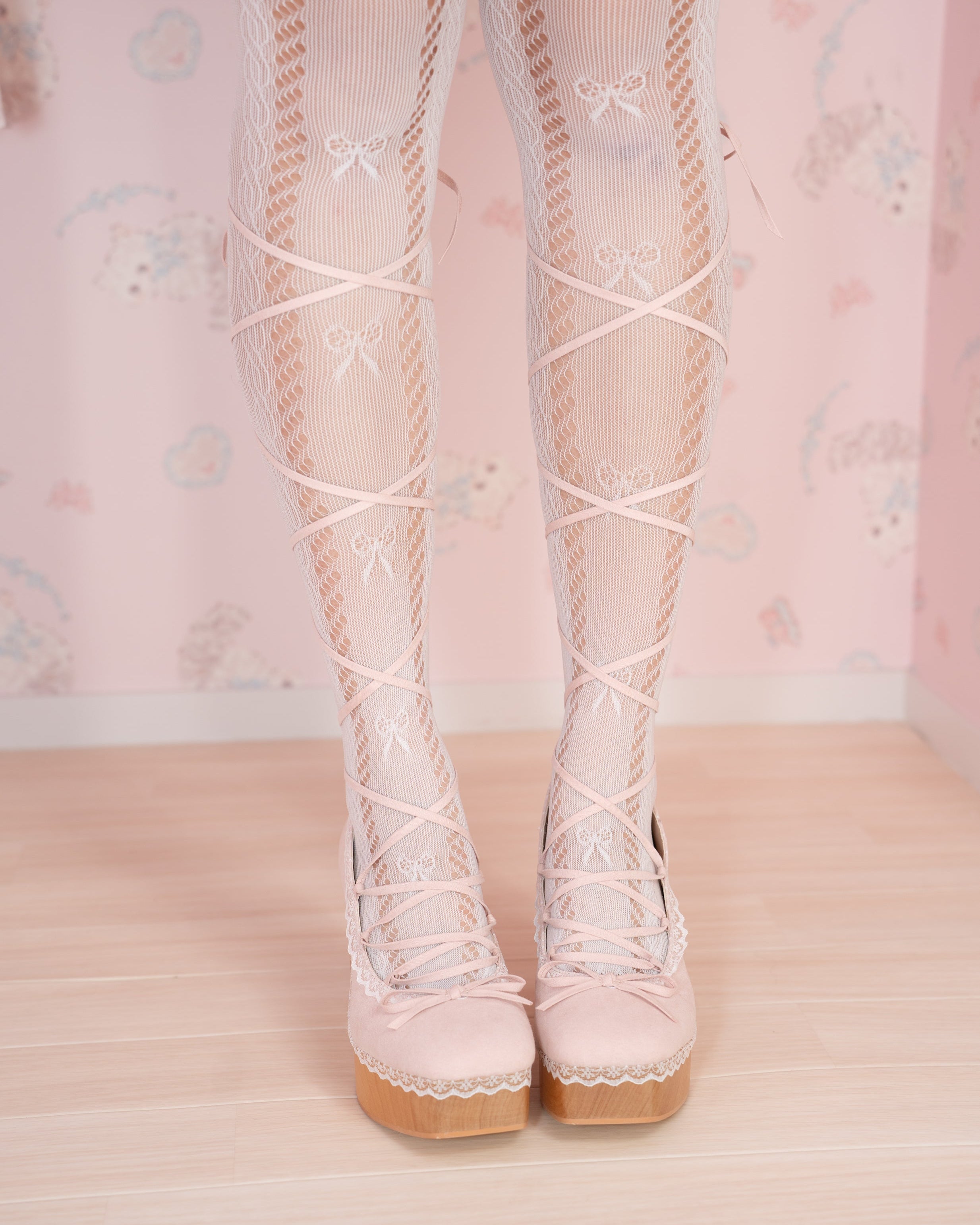 "Cupid's Ballerina" Heart Platform Lace Up Shoes (WIDE FIT) - Powder P ...